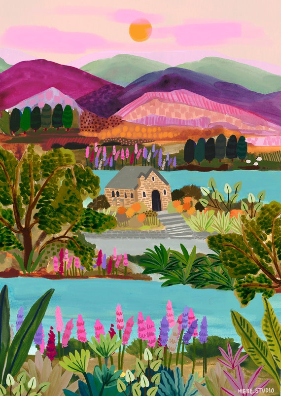 Lake Tekapo/nz Wall Art/travel Illustration/art Print/a5 A4 | Etsy