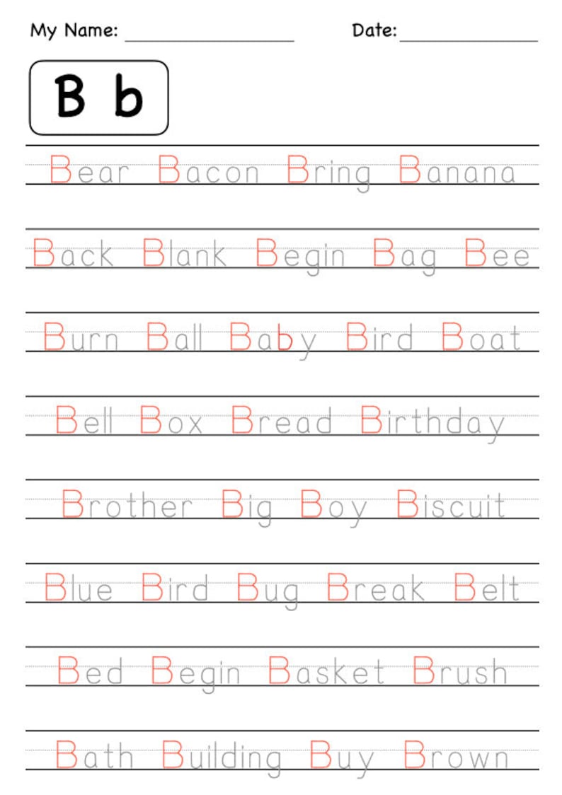 ABC Alphabet Words Printable Tracing Worksheet - Etsy