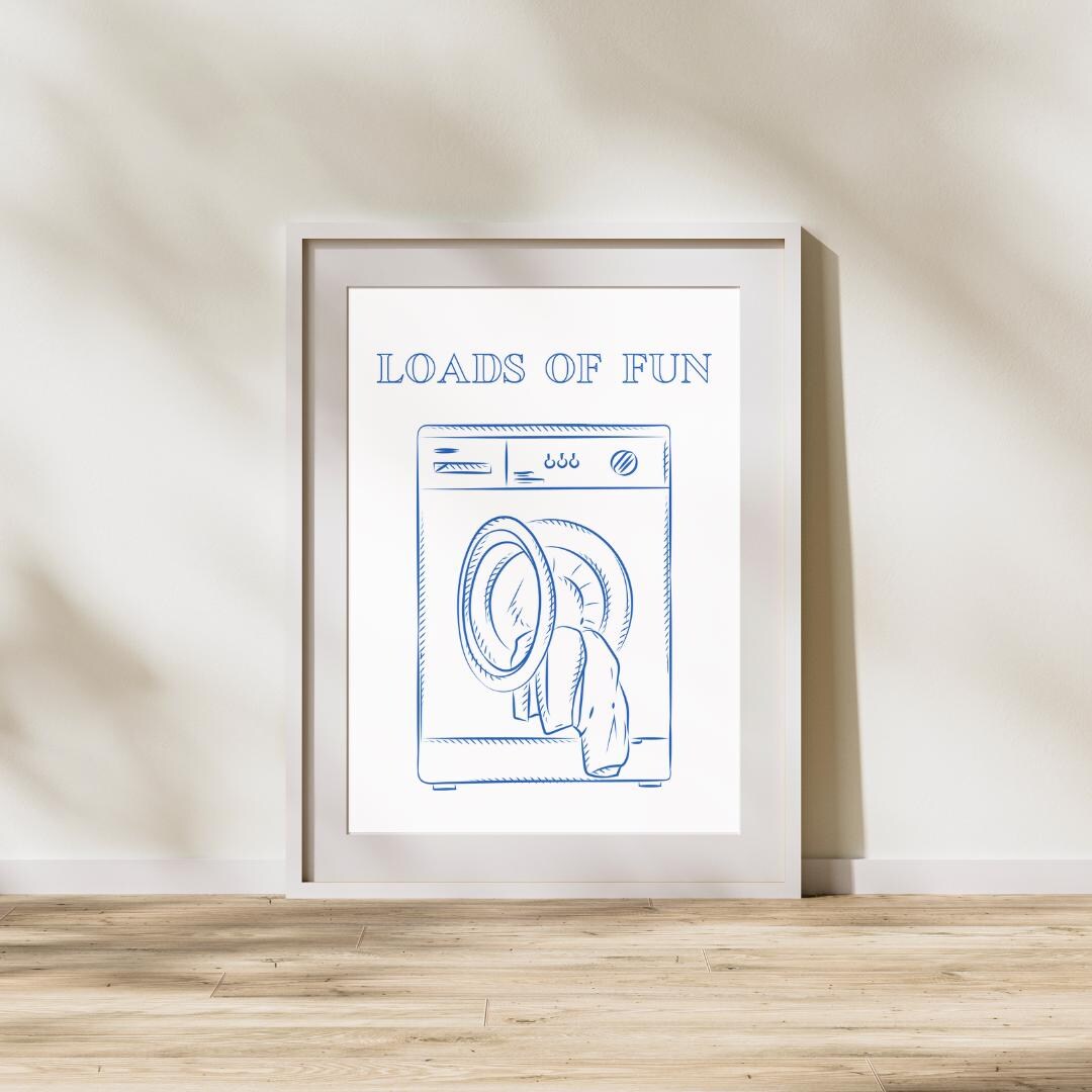Funny Laundry Room Art: Blue Line Washing Machine Print (digital ...
