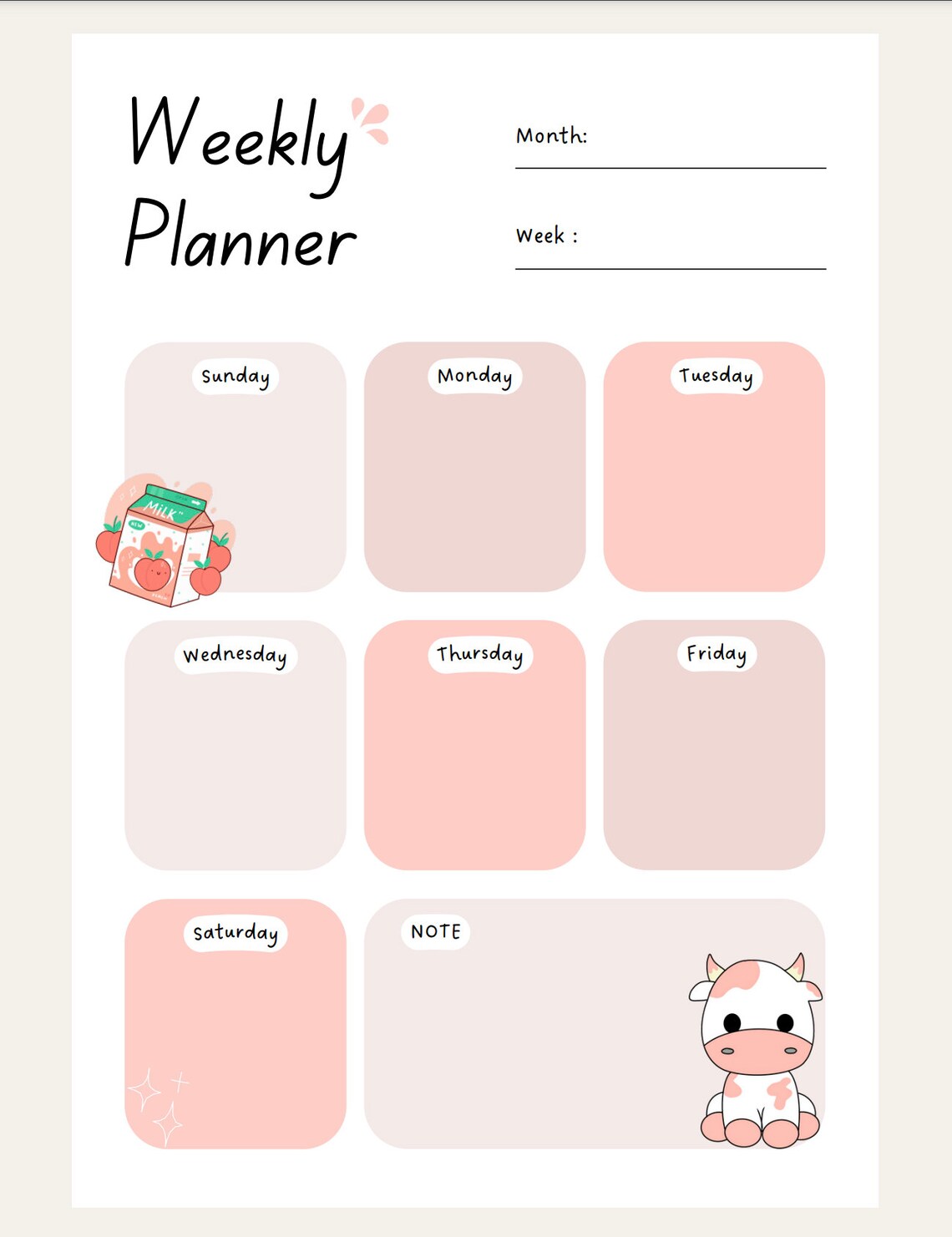 Peach Cow Digital Download Weekly Planner Set - Etsy