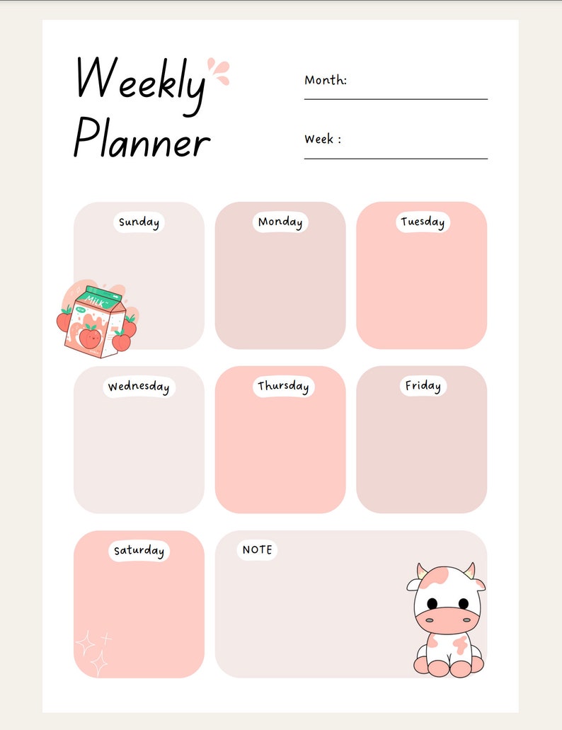 Peach Cow Digital Download Weekly Planner Set - Etsy