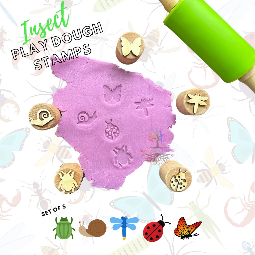 Wooden Insect Kid Stampers, Set of 5 Playdough Stamps, Sustainably ...