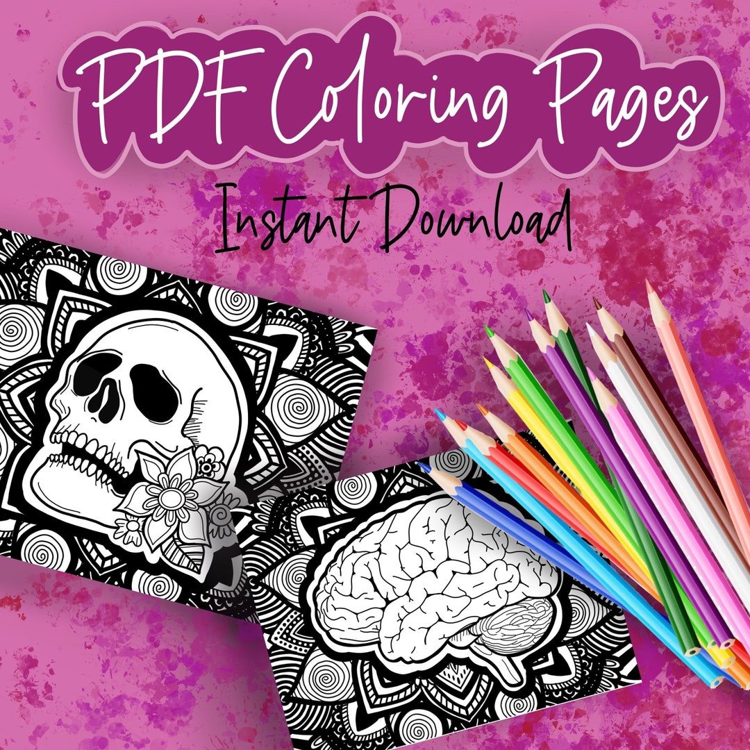 Skull and Brain Zentangle Coloring Pages - Etsy