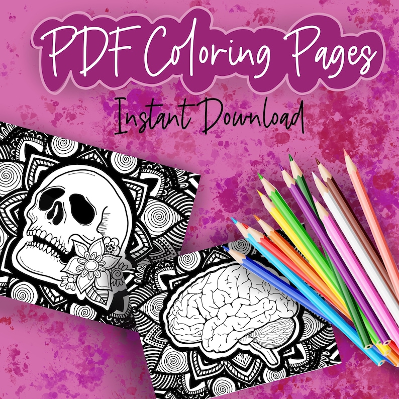 Skull and Brain Zentangle Coloring Pages - Etsy