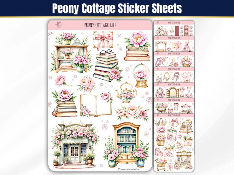 Peony Floral Sticker Sheets, Pink Watercolor Journal Stickers, Bujo ...
