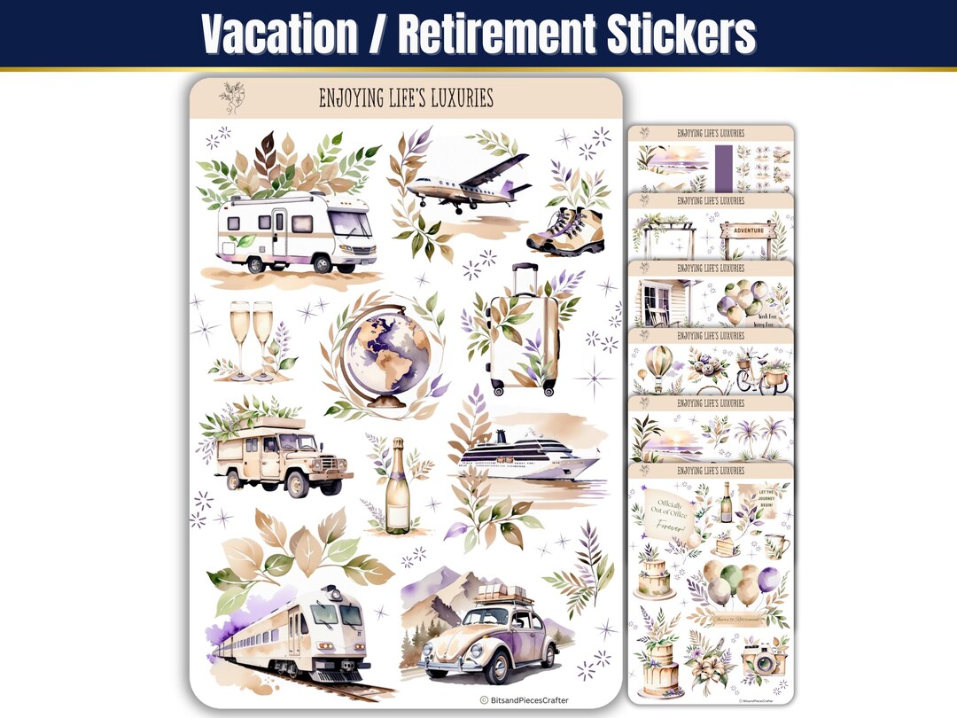 Retirement & Vacation Sticker Sheets, Retirement Planner Stickers, Junk ...