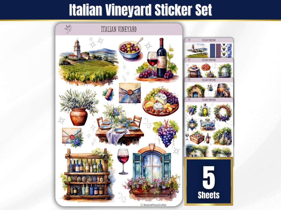 Italian Vineyard Sticker Sheets: Wine Country Travel Scrapbook Stickers ...