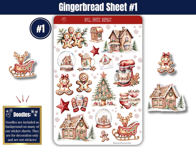 Gingerbread Sticker Sheets, Christmas Planner and Journal Stickers ...
