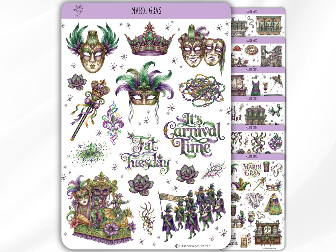 Mardi Gras Sticker Sheets – New Orleans Planner Stickers | Fat Tuesday ...