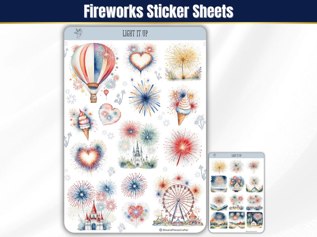 Fireworks Sticker Sheets, Planner and Journal Stickers, Junk Journal ...