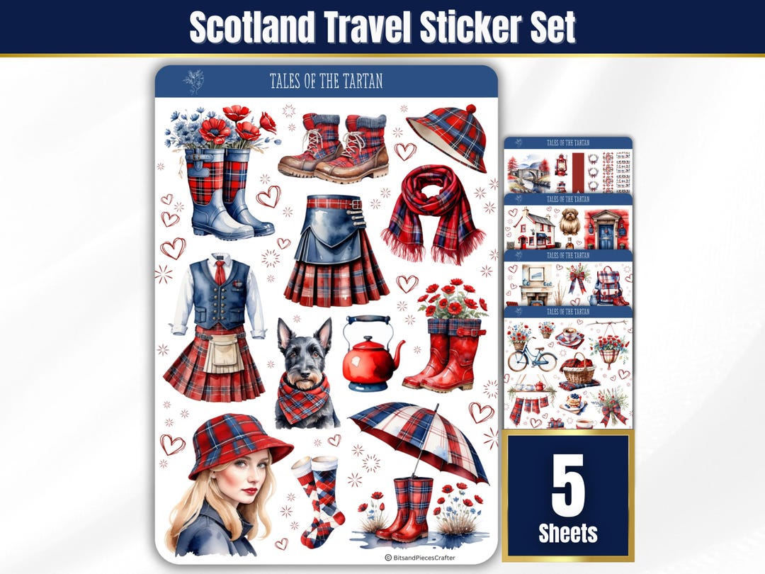 Travel Sticker Sheets, BUJO Stickers for Planner, Red and Blue Plaid ...