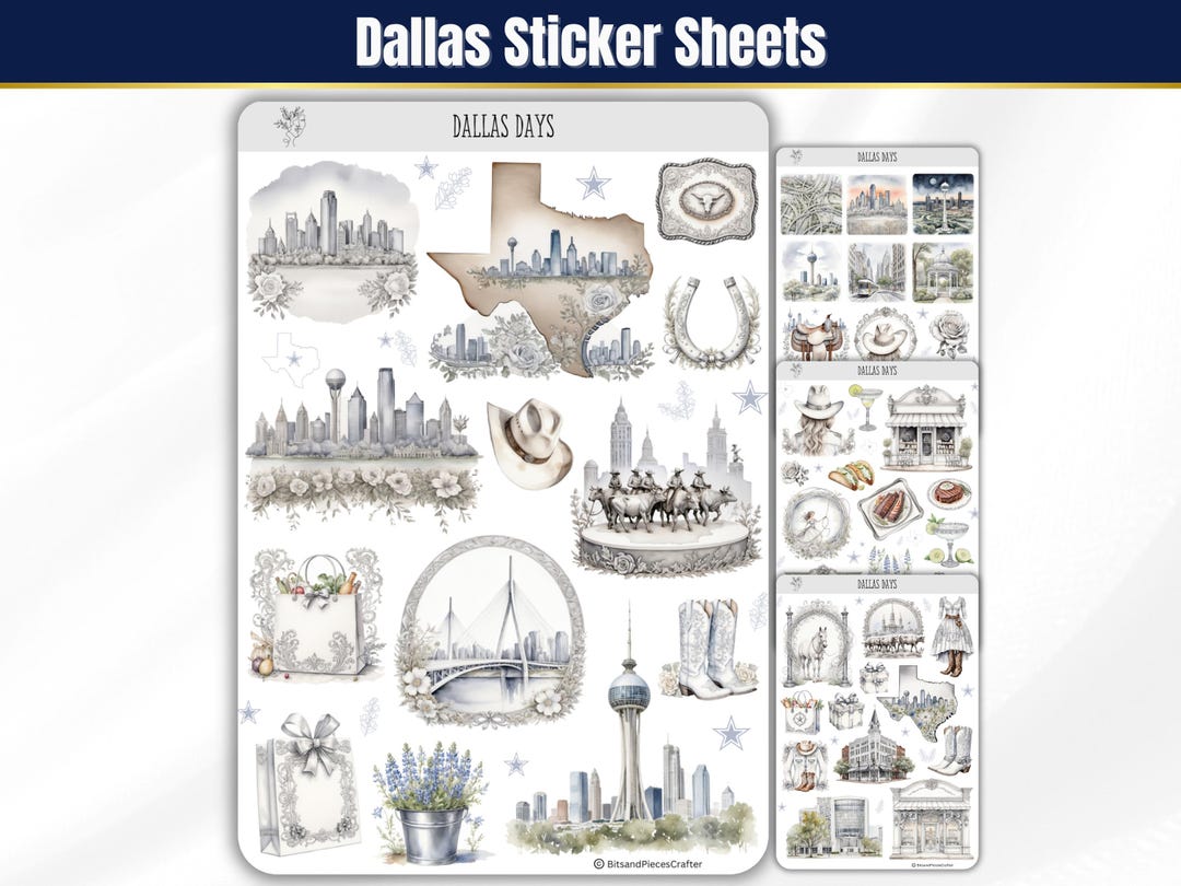 Dallas Sticker Sheets, Dallas City Aesthetic, Watercolor Journal and ...