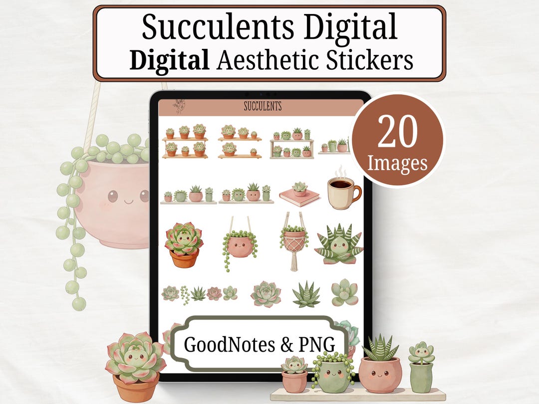 Succulents Digital Sticker Book, Pre-cropped Goodnotes Stickers PNG ...