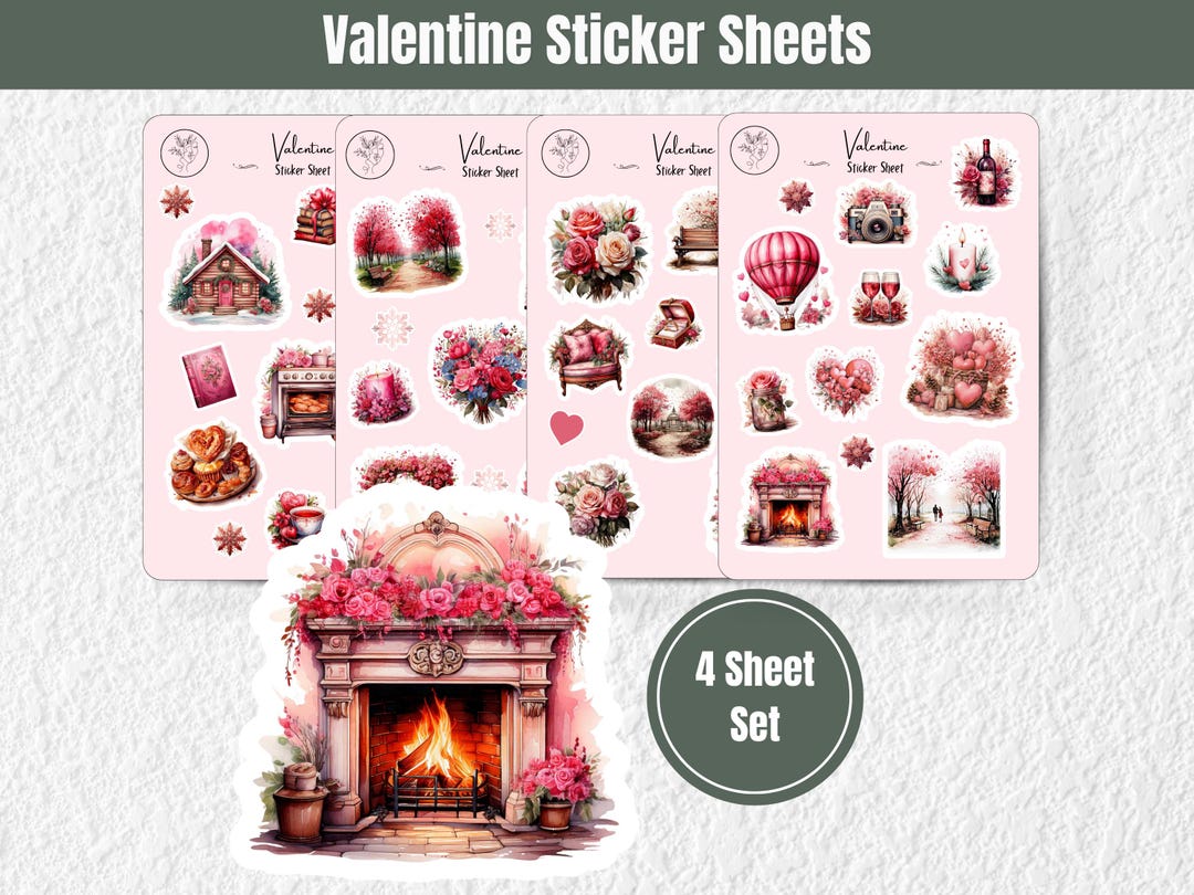 Valentine's Day Sticker Sheets, Love Sticker Set, Journalling Stickers ...