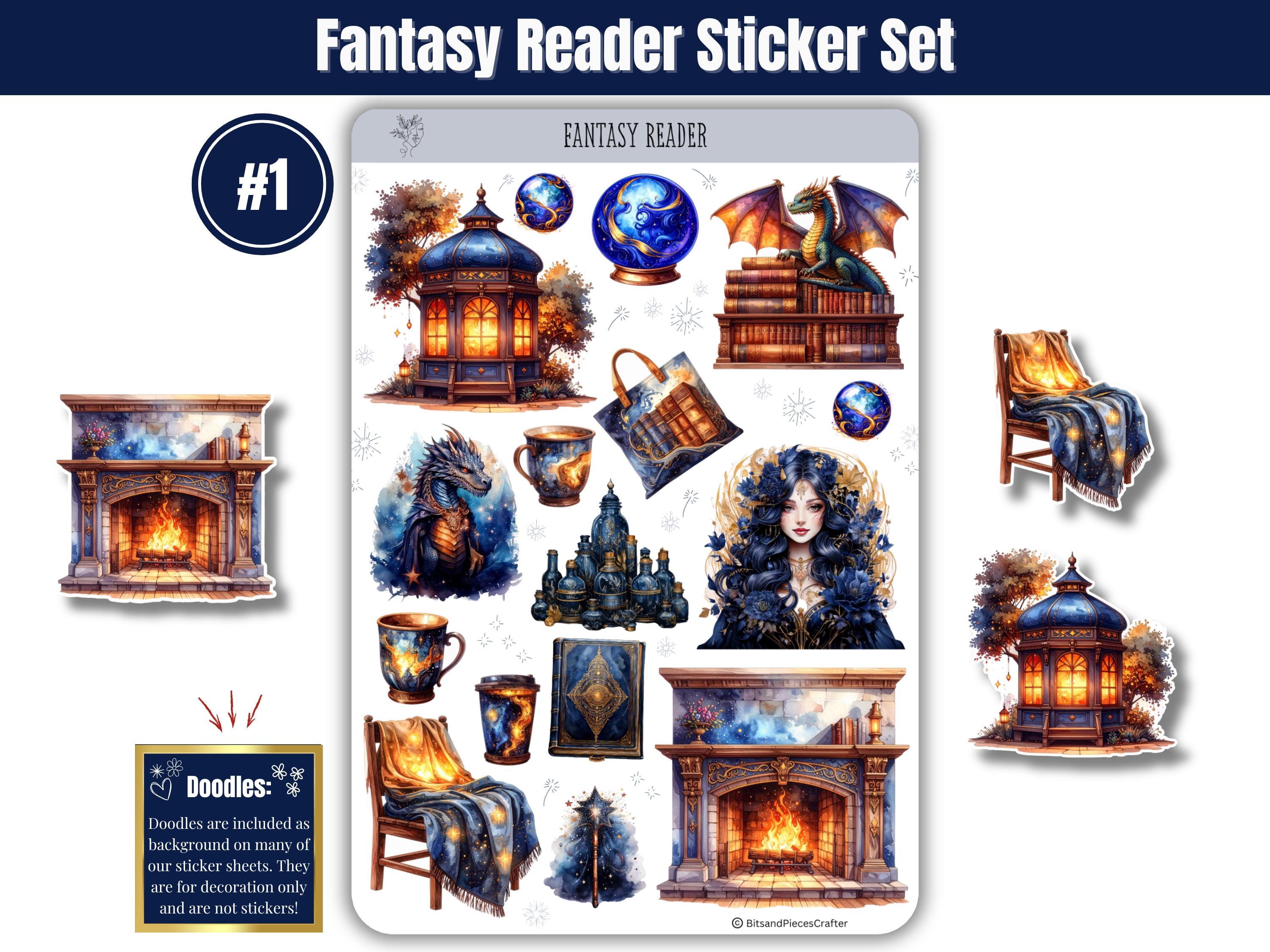 Fantasy Reader Sticker Sheets: Witches, Wizards, Dragons Stickers for ...