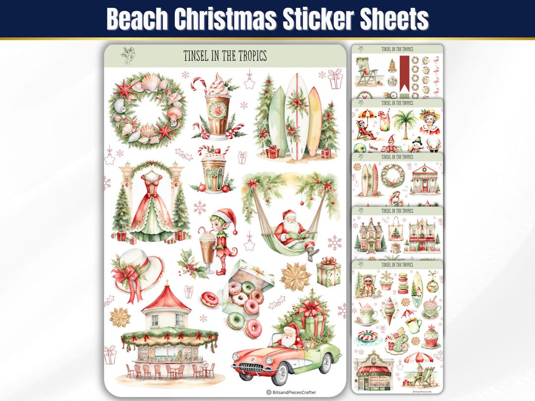 Tinsel in the Tropics Christmas in July Sticker Sheets: Tropical Beach ...
