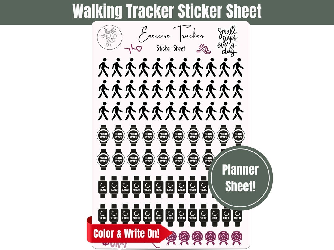 Walking Journal Sticker Sheet, Exercise Motivational Quote, Habit ...