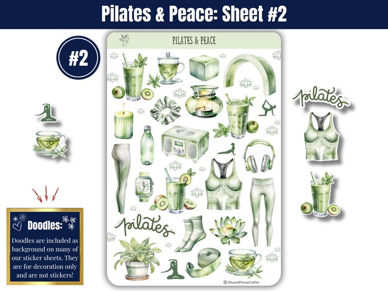 Pilates Sticker Sheets for Planner & Journal, Watercolor Fitness ...