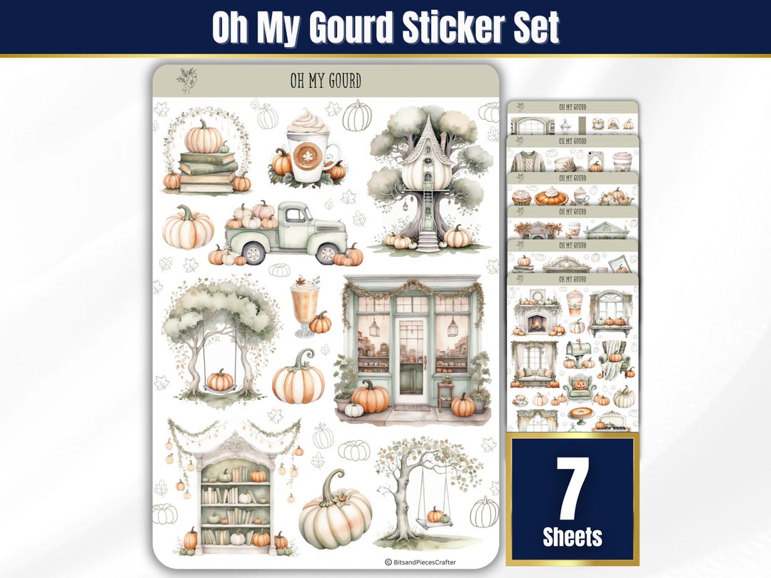 Oh My Gourd Fall Vibes Sticker Sheets, Fall Aesthetic Stickers, BUJO ...