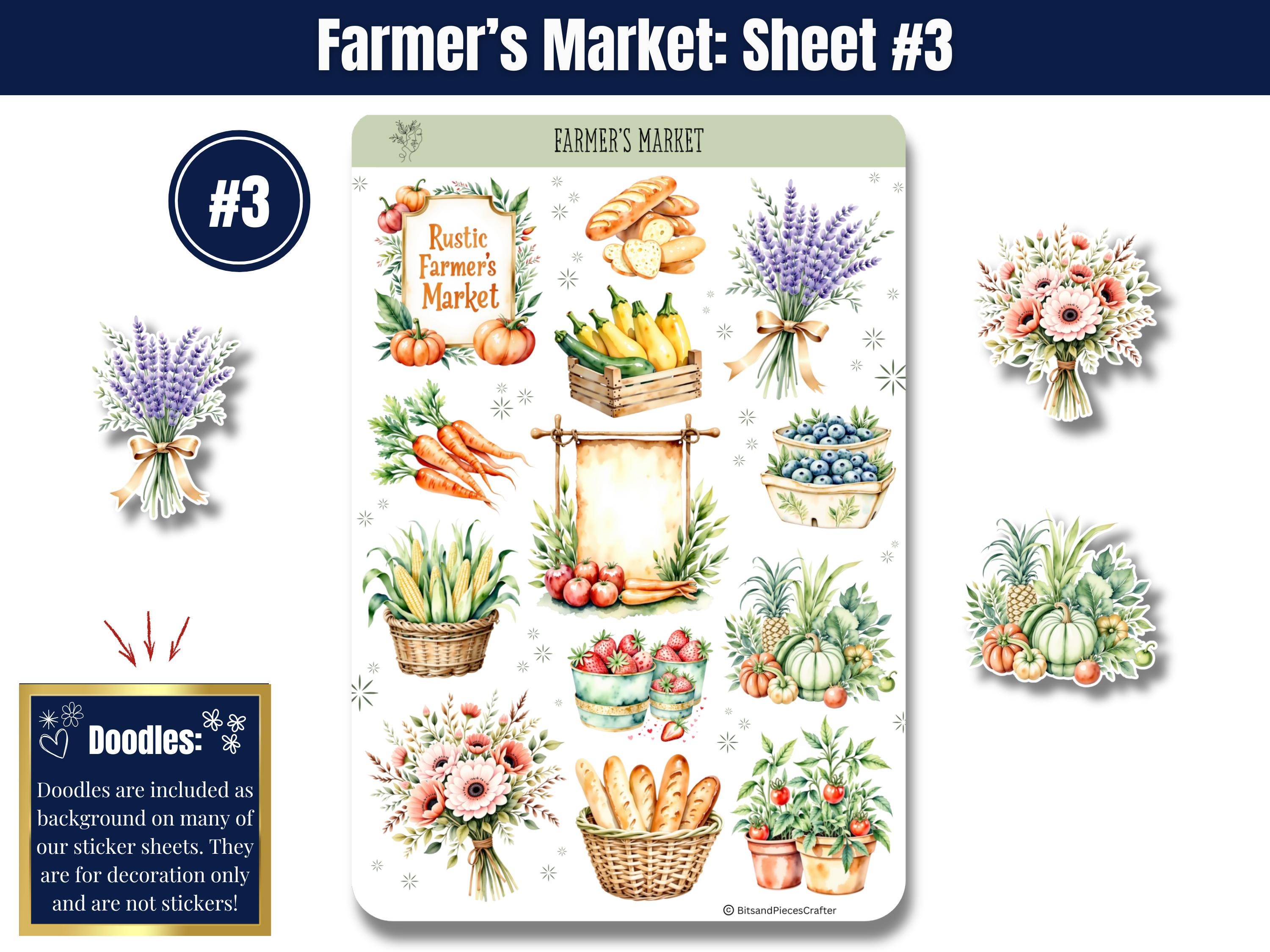 Farmer's Market Sticker Sheets, Summer Planner Stickers, Fresh Produce ...