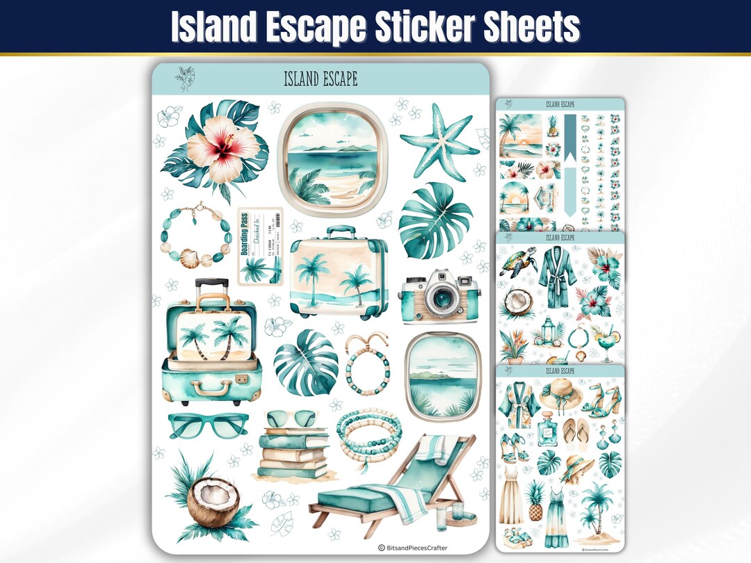 Tropical Island Sticker Sheets, Planner Aesthetic Stickers, BUJO ...