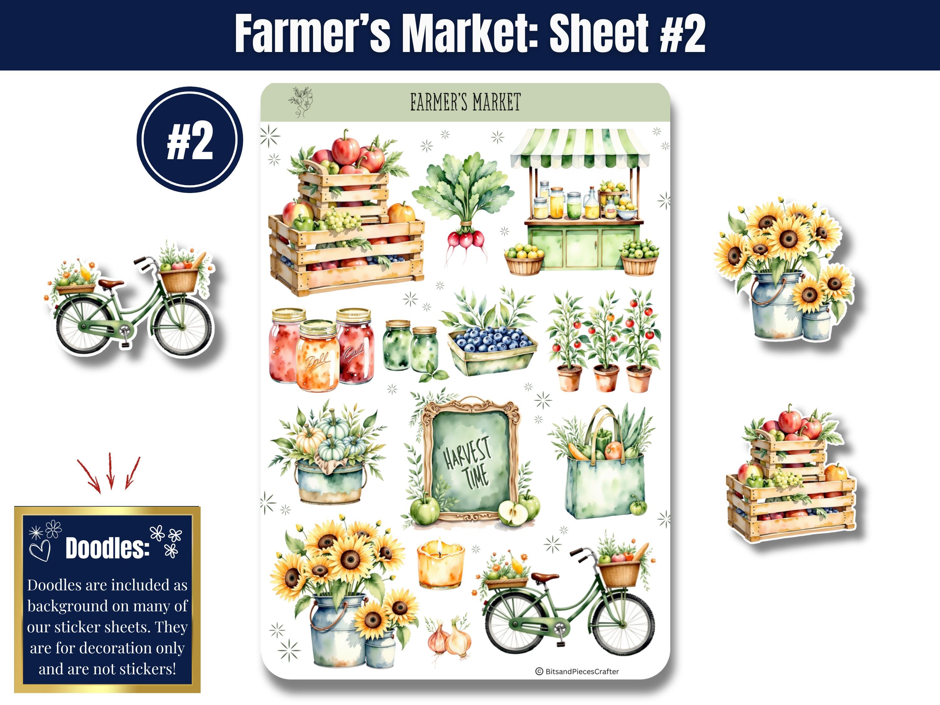 Farmer's Market Sticker Sheets, Summer Planner Stickers, Fresh Produce ...