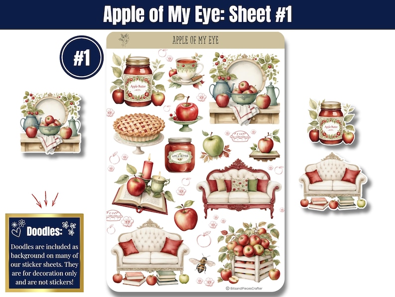 Apple Fall Harvest Sticker Sheets, Fall Planner Stickers, BUJO Stickers ...