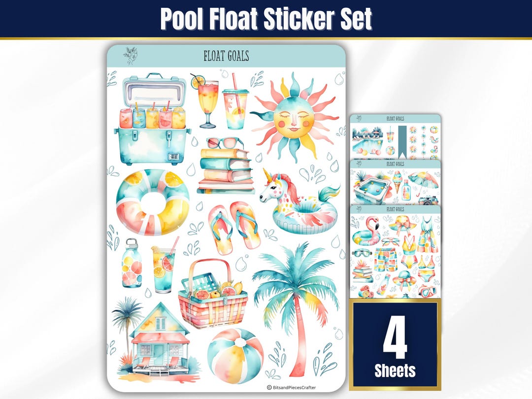 Summer Planner Sticker Sheets, Pool Float Watercolor Stickers for ...