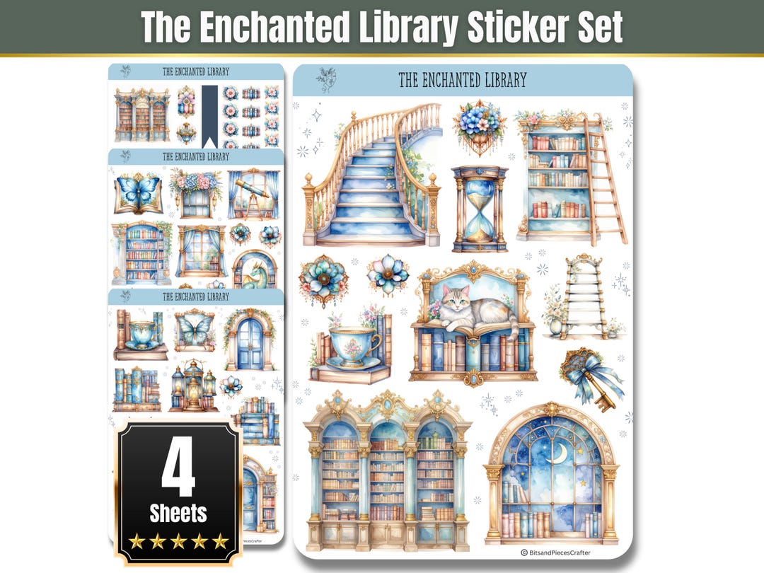 Enchanted Library Sticker Sheets, Planner Stickers, BUJO, Cottagecore ...