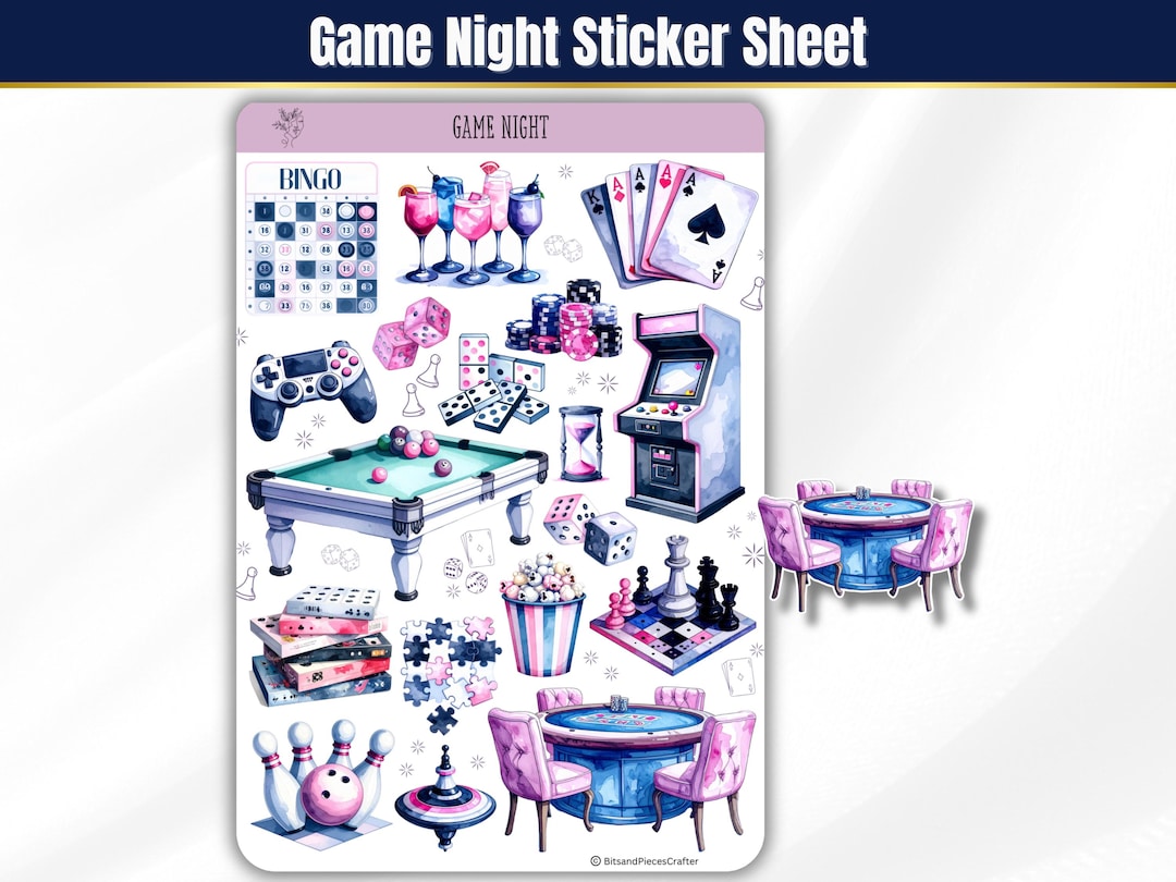 Game Night Sticker Sheet, Planner Stickers, Journaling and BUJO ...