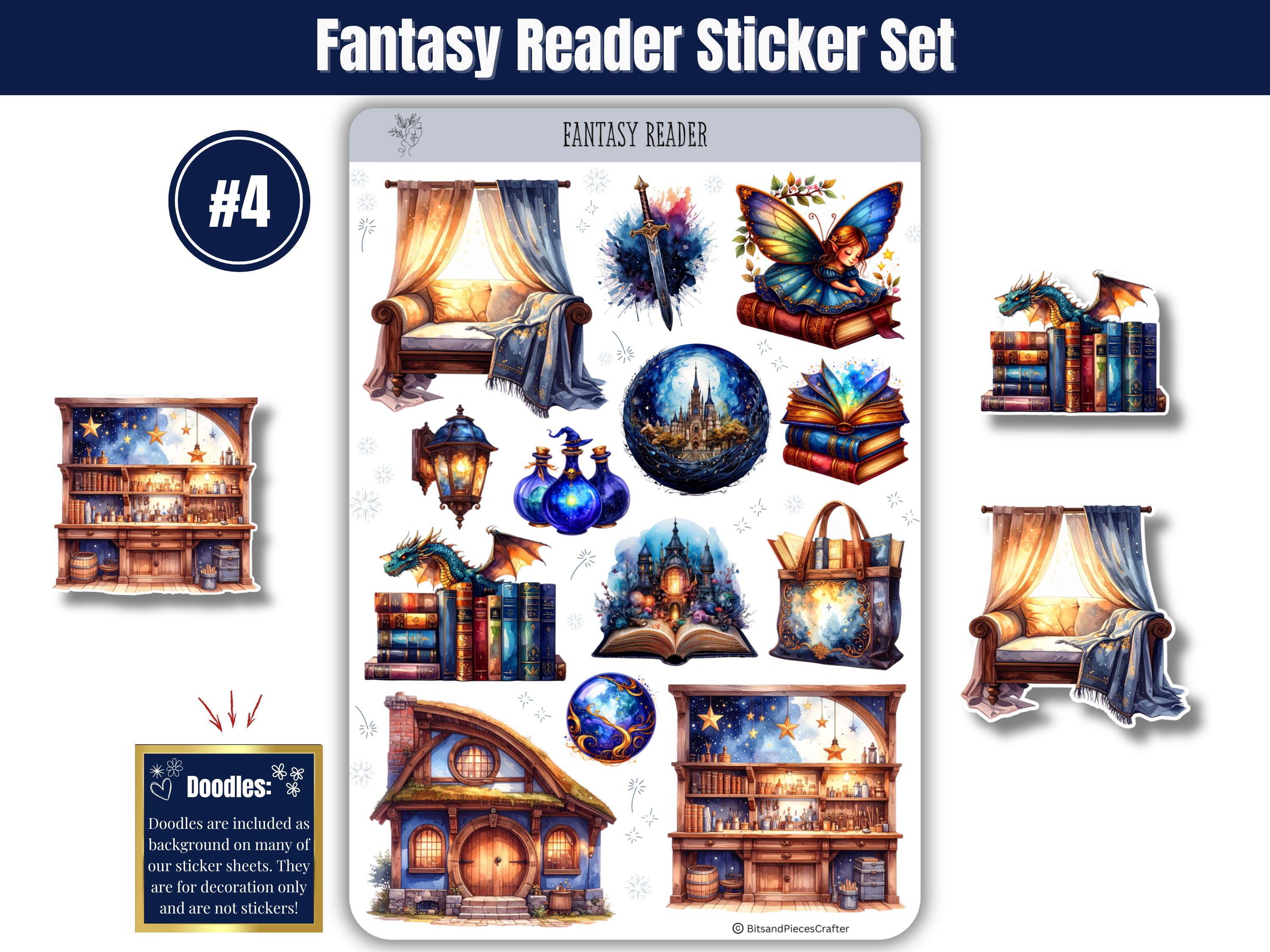 Fantasy Reader Sticker Sheets: Witches, Wizards, Dragons Stickers for ...