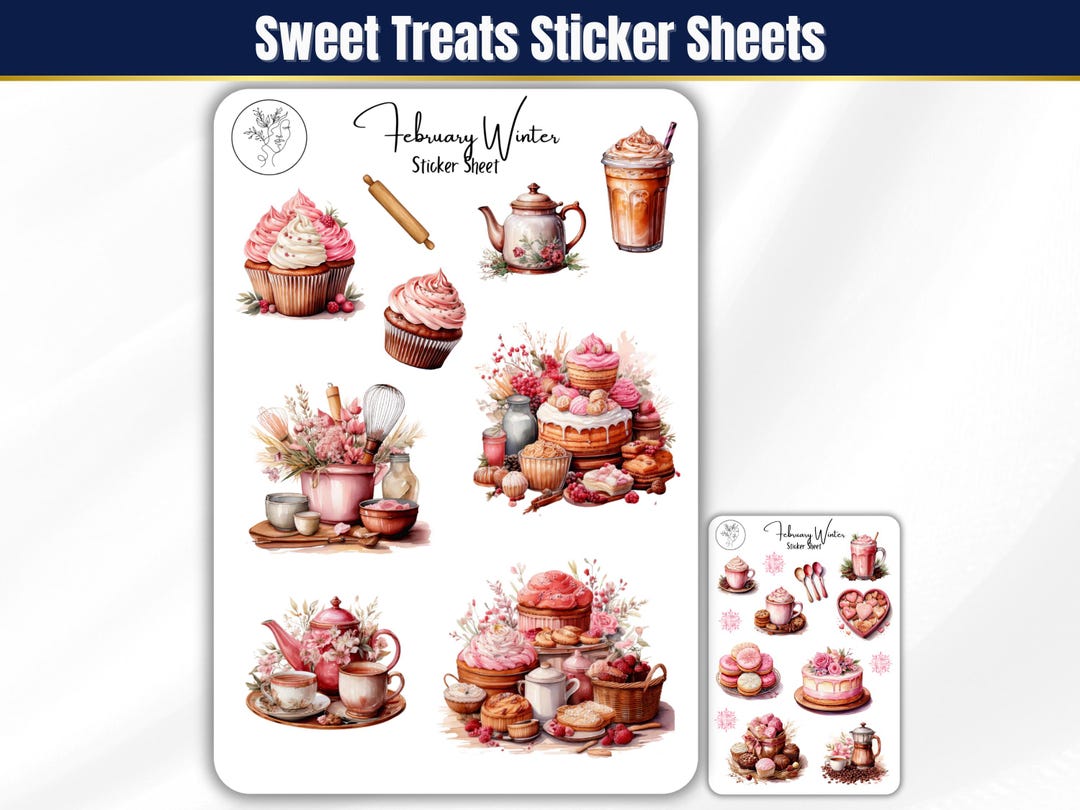 Sweet Treat Sticker Sheets: Pink Winter Journaling Stickers, Baked ...