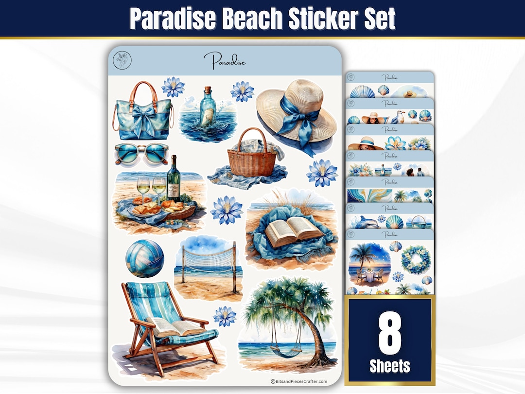 Tropical Beach Sticker Set: Coastal Planner Stickers, Summer ...