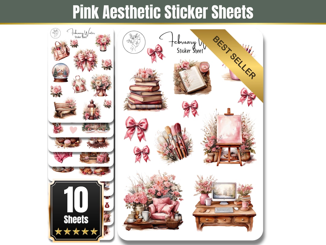 Pink Aesthetic Planner Sticker Sheets, Cozy Vibes Stickers, Journaling ...