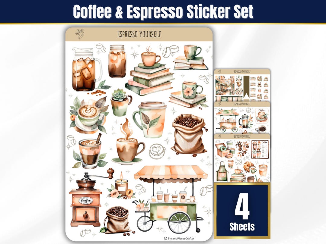Coffee Sticker Sheets, Coffee Lover Planner Stickers, Espresso Coffee ...