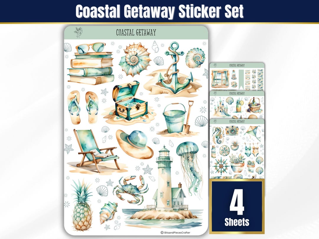 Beach Sticker Sheets, Summer Beach Vacation Planner Stickers, Summer ...