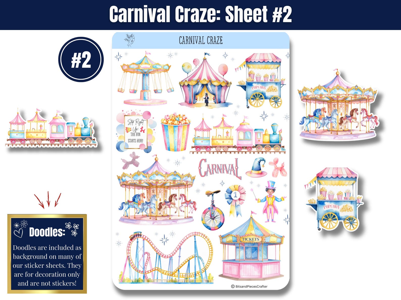 Watercolor Carnival Sticker Sheets, Planner Stickers Journal Stickers ...