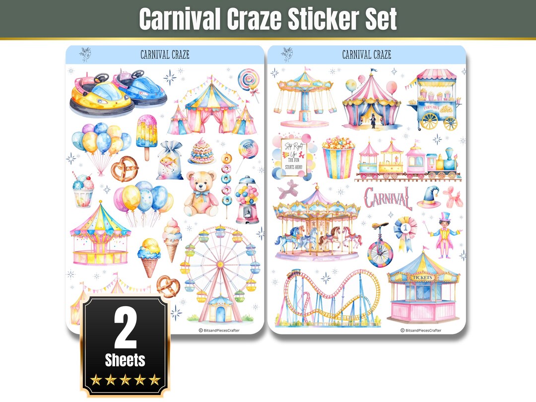 Watercolor Carnival Sticker Sheets, Planner Stickers Journal Stickers ...