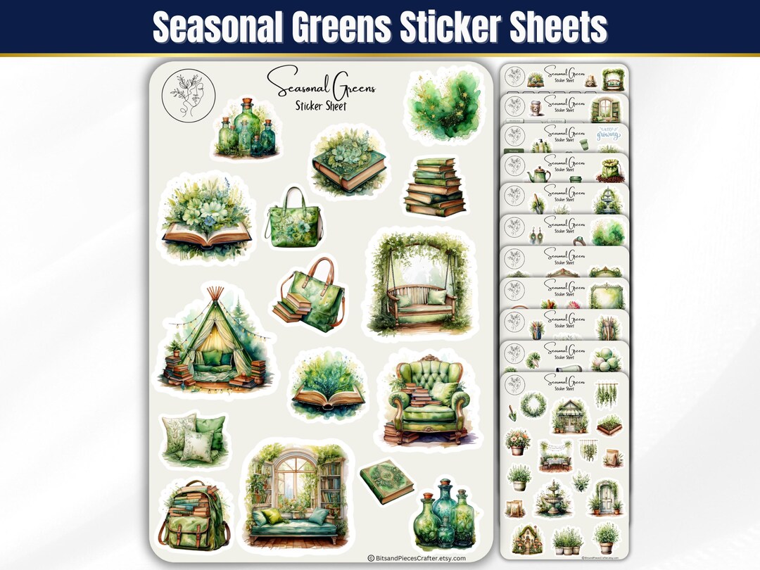 Seasonal Greens Planner Stickers, Green Sticker Sheets, Journal ...