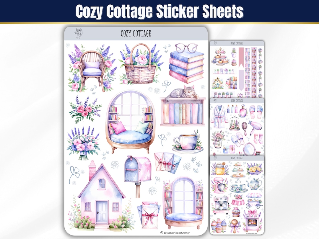 Cozy Cottage Planner Sticker Sheets, Cottagecore Watercolor Stickers ...