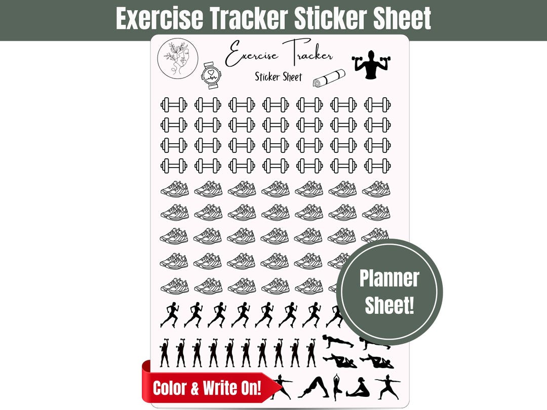 Exercise Tracker Journal Sticker Sheet, Writable Sticker Sheet, Habit ...