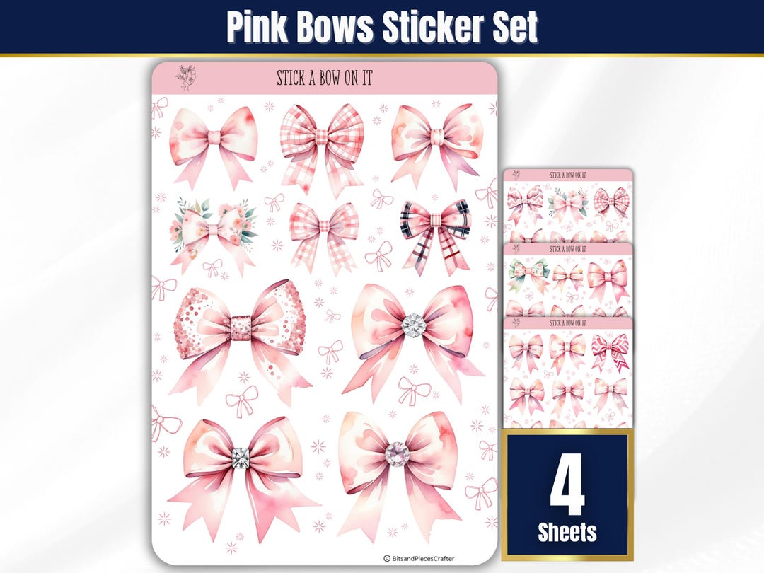 Pink Bow Coquette Sticker Sheets, Watercolor Journal Stickers, Bujo ...