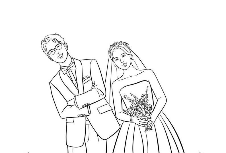 Customized Wedding Outline Drawing From Photo; Perfect for Wedding Logo ...