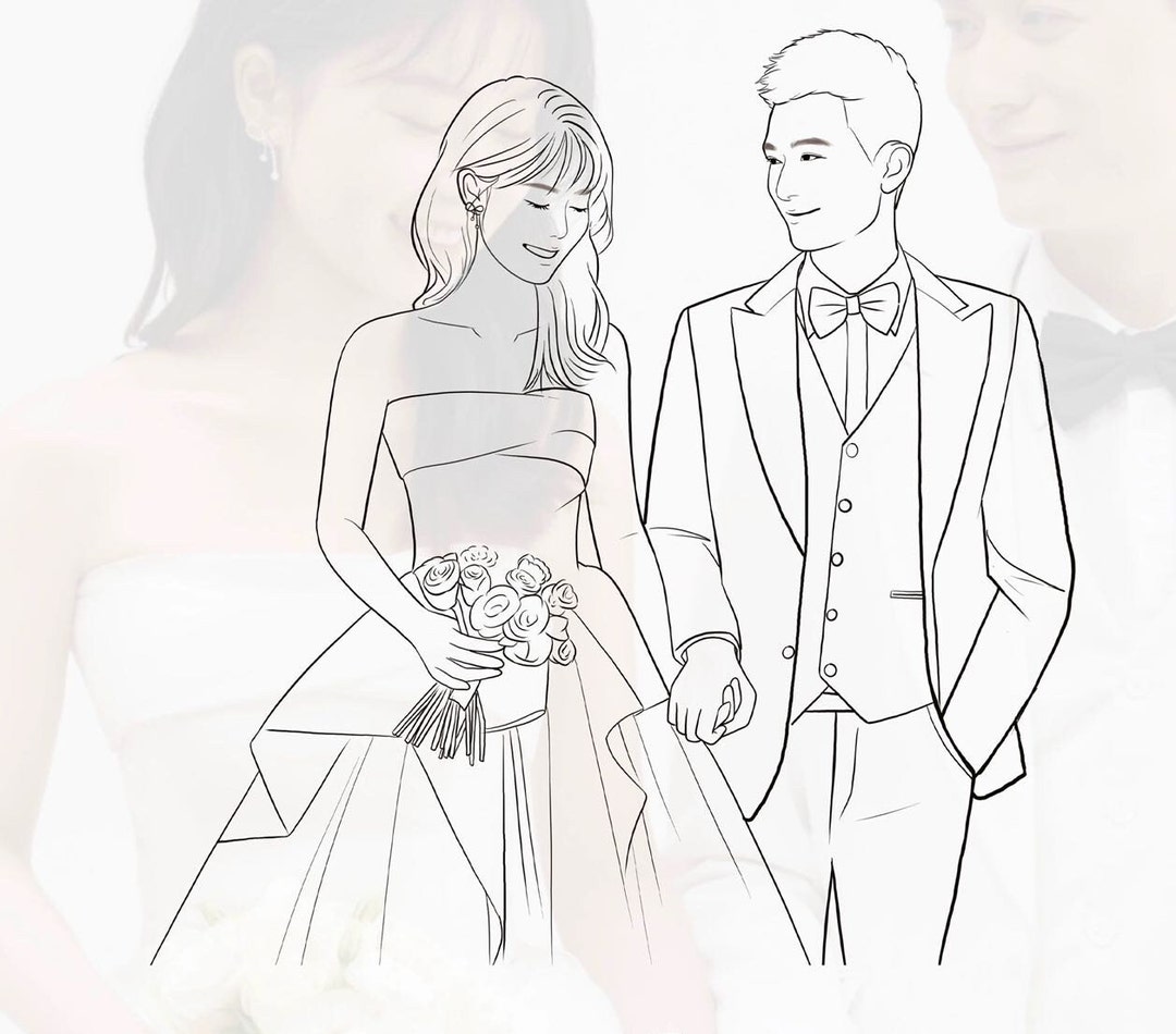 Customized Wedding Outline Drawing From Photo; Perfect for Wedding Logo ...