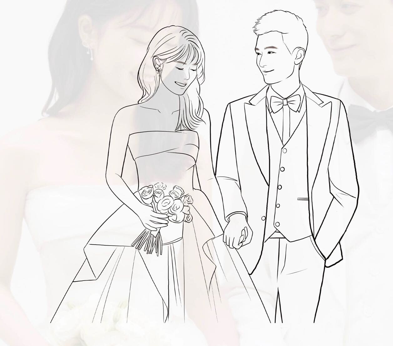 Customized Wedding Outline Drawing From Photo; Perfect for Wedding Logo ...