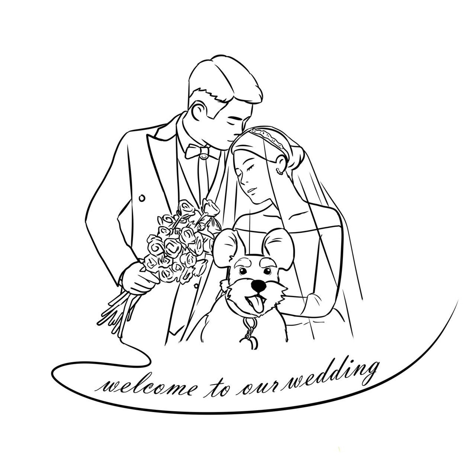 Customized Wedding Outline Drawing From Photo; Perfect for Wedding Logo ...