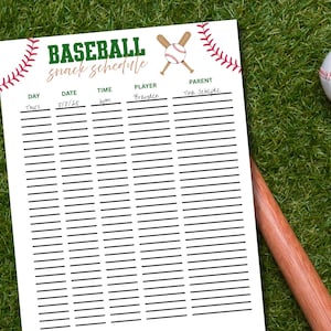 Baseball Snack Schedule PRINTABLE | Baseball Team Game Day Snack Sign ...