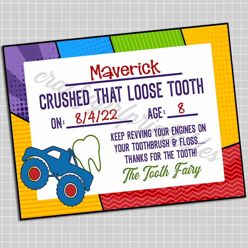 PRINTABLE Tooth Fairy Letter Receipt Monster Truck Theme - Etsy Australia