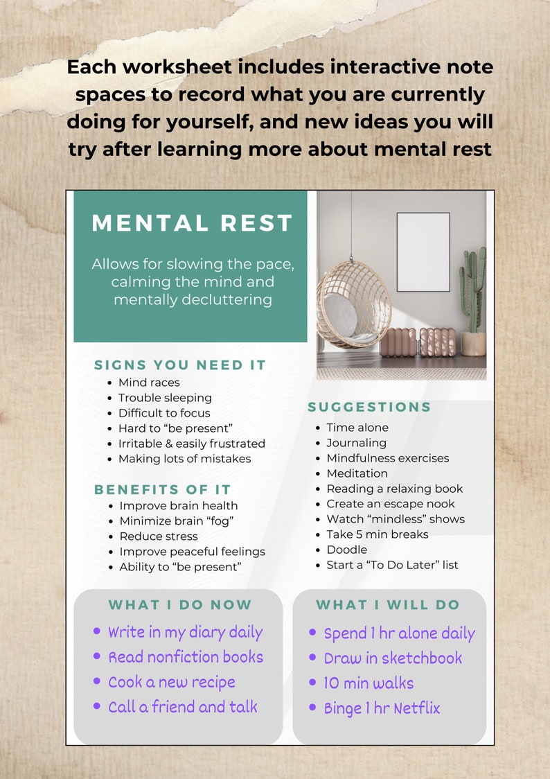 7 Types of Rest Self-care Workbook PRINTABLE Mental Health and ...