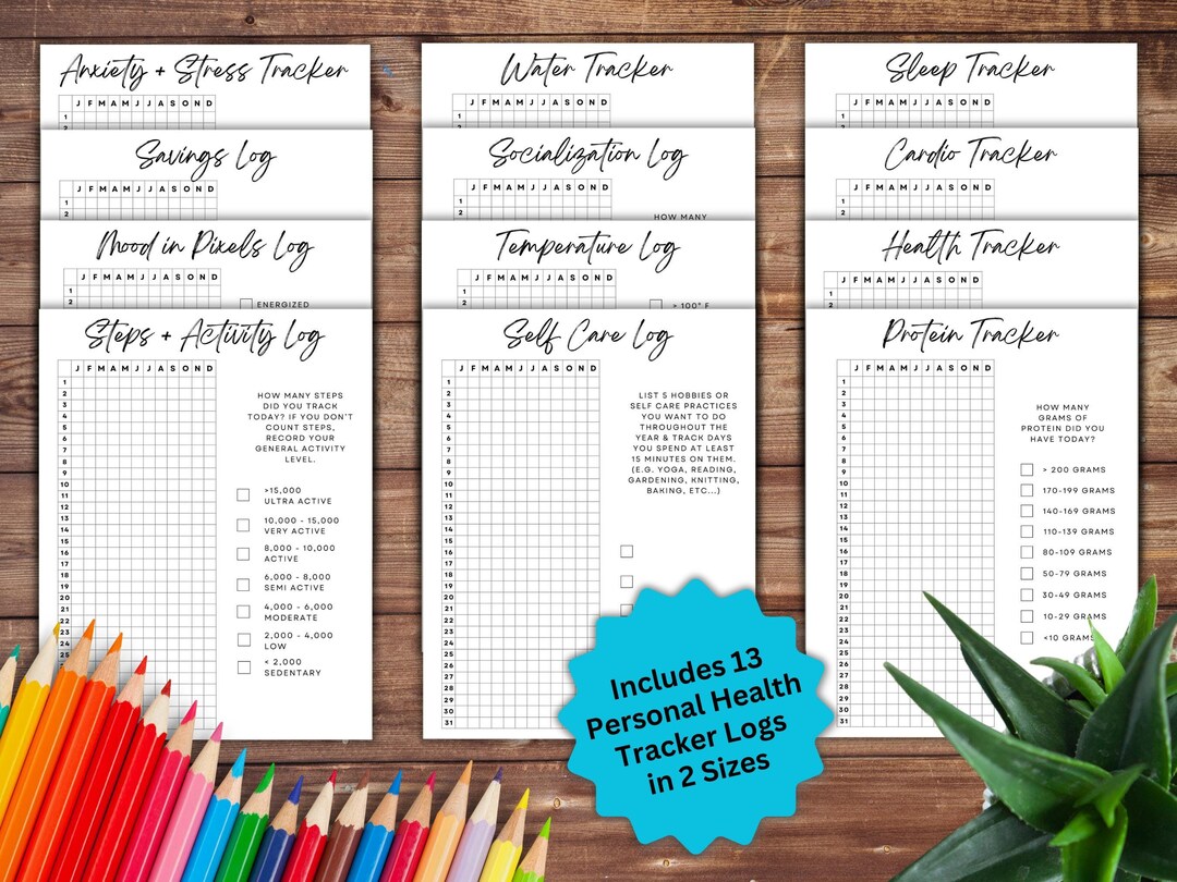 Yearly Trackers Bundle 13 Printable Journal Pages Digital Planner Pages ...
